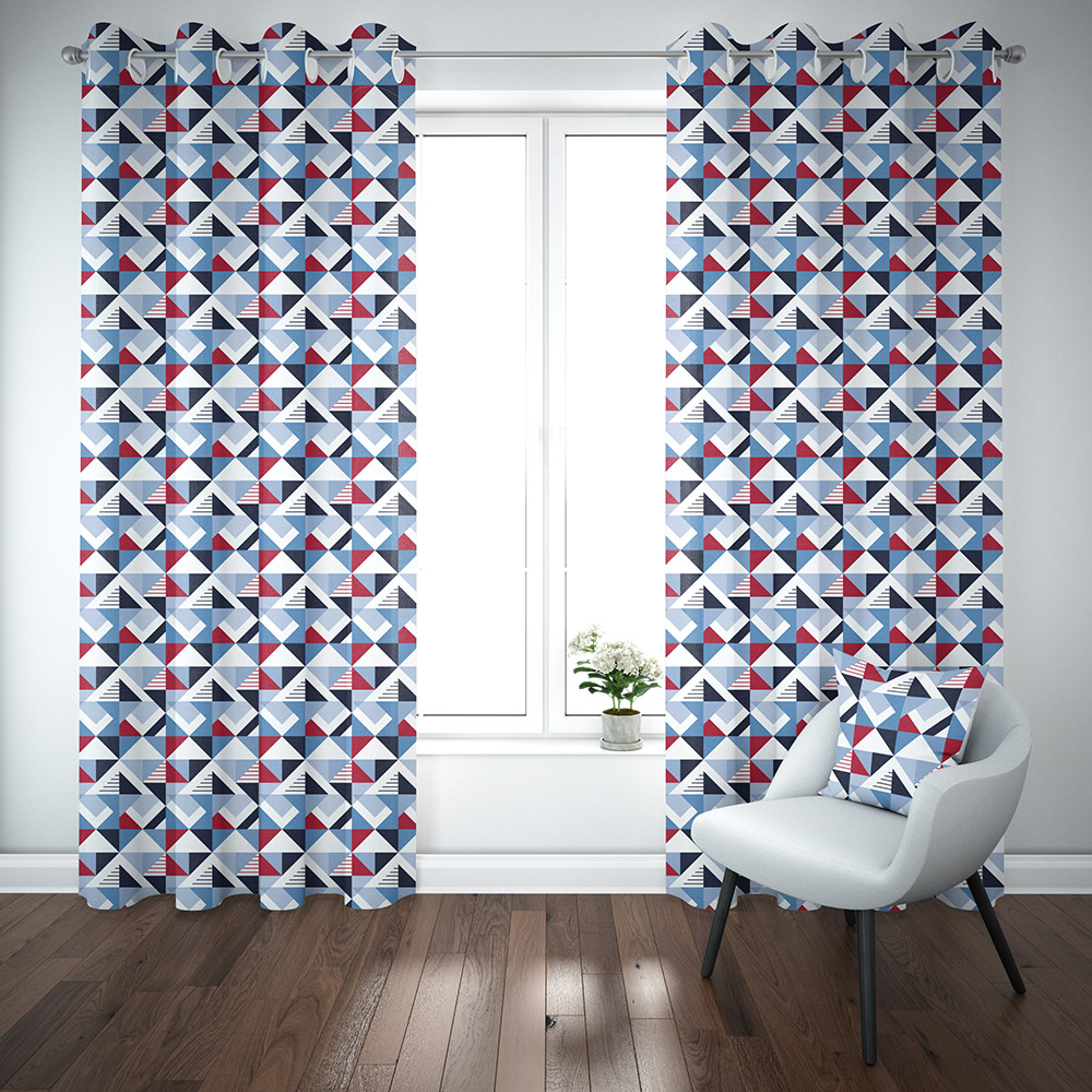 Nautical Blue Geometric Flag Curtains - Aqua Furnishings